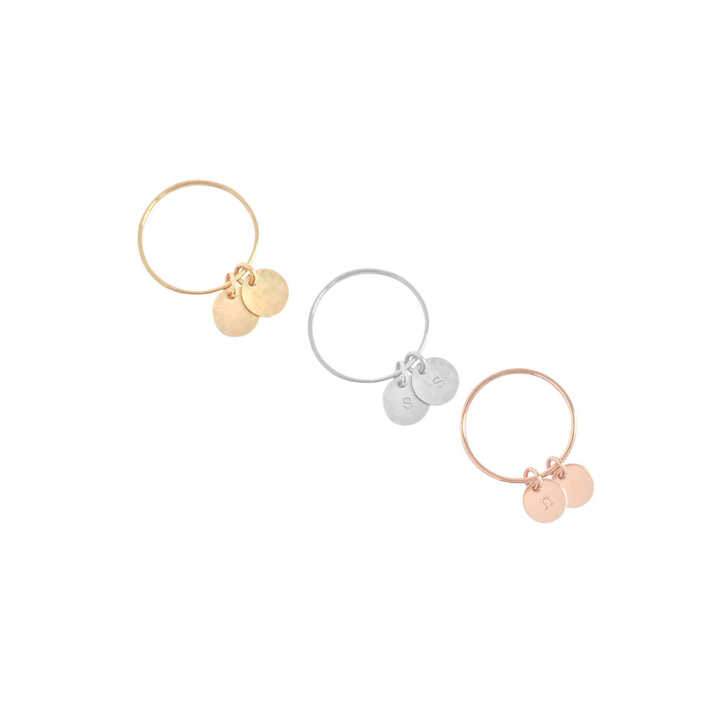 Mini Disc Initial Ring in Gold or Silver Rose Gold | Misuzi